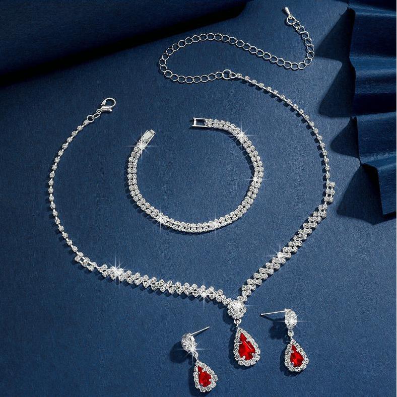 Girls Necklace Earring Bracelet Set S925 Silver Pin Earrings Crystal ...