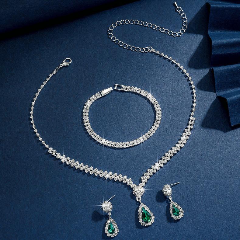Girls Necklace Earring Bracelet Set S925 Silver Pin Earrings Crystal ...