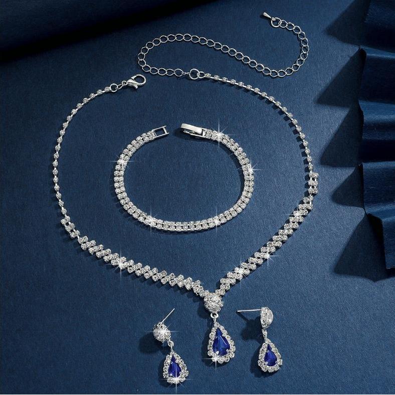 Girls Necklace Earring Bracelet Set S925 Silver Pin Earrings Crystal ...