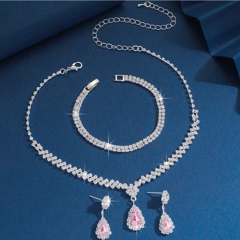 Girls Necklace Earring Bracelet Set S925 Silver Pin Earrings Crystal ...