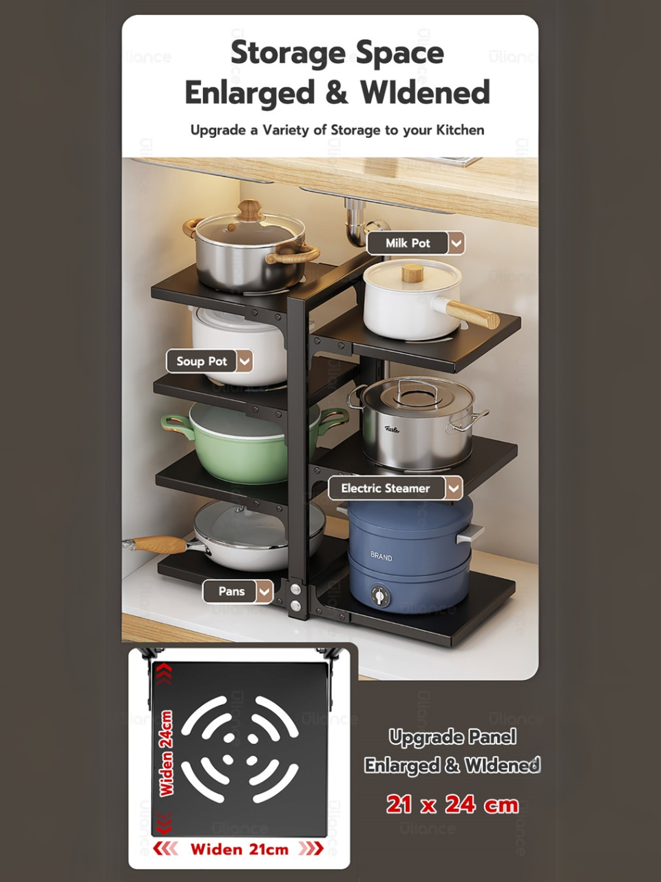 StarkePlus 2-5 Tiers Adjustable Pot and Pan Rack Organizer Rak Bawah ...