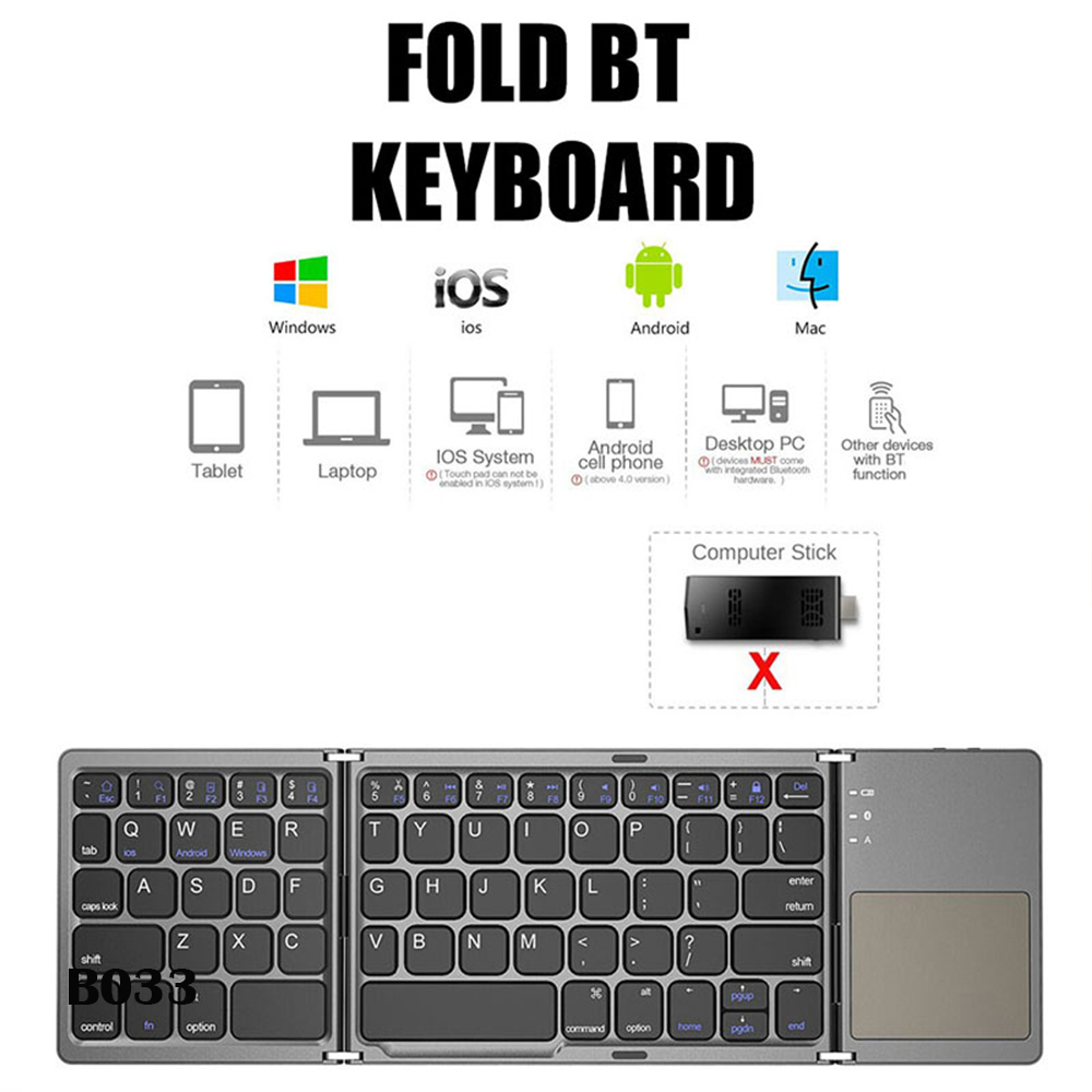 B033 Mini Wireless Keyboard With Touchpad BT Office Portable Magnetic ...