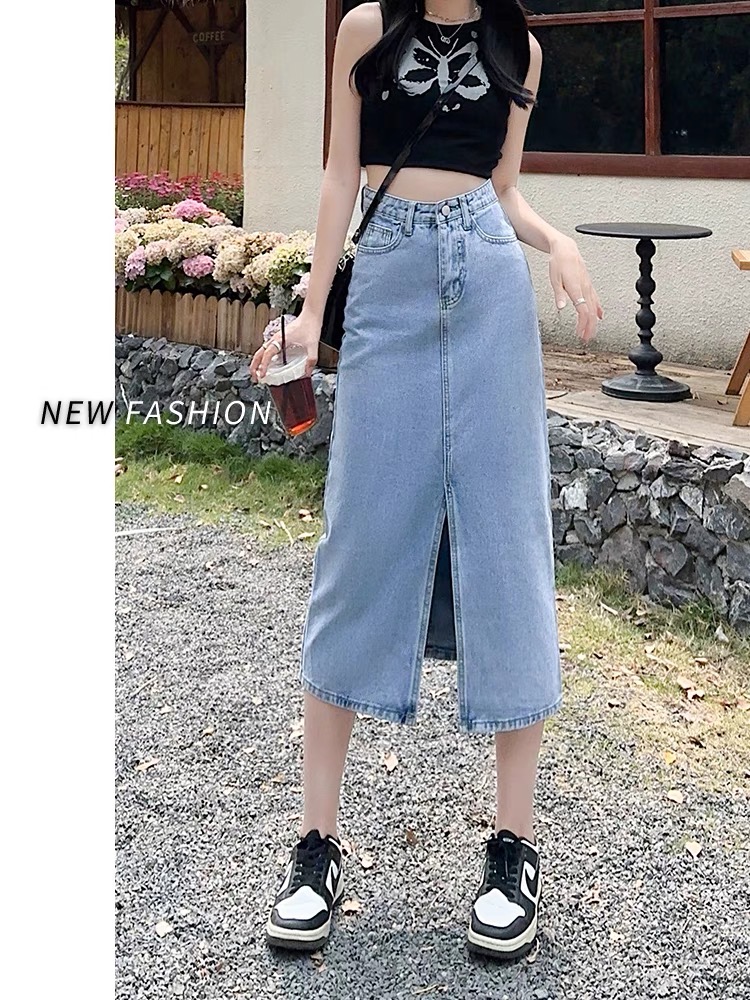 Retro Maxi Denim Skirt Maong Palda Jeans Korean Style Skirt With Slit ...