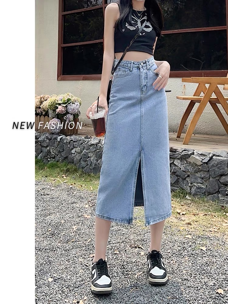 Retro Maxi Denim Skirt Maong Palda Jeans Korean Style Skirt With Slit ...