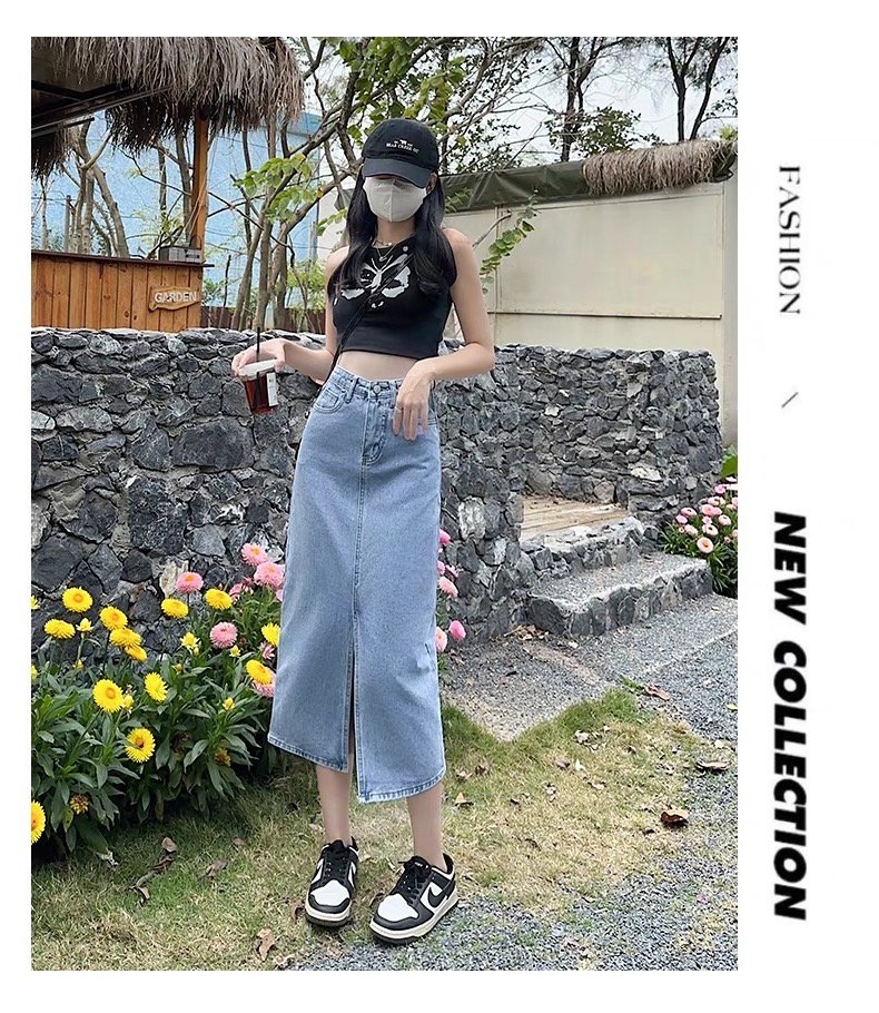 Retro Maxi Denim Skirt Maong Palda Jeans Korean Style Skirt With Slit ...