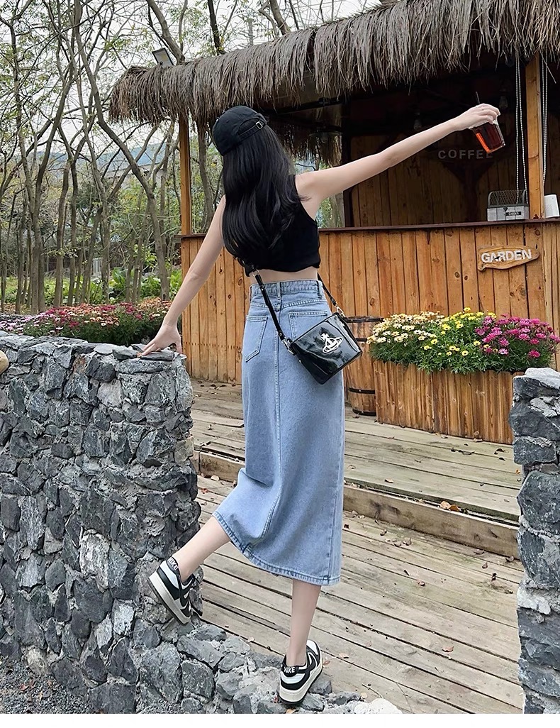 Retro Maxi Denim Skirt Maong Palda Jeans Korean Style Skirt With Slit ...