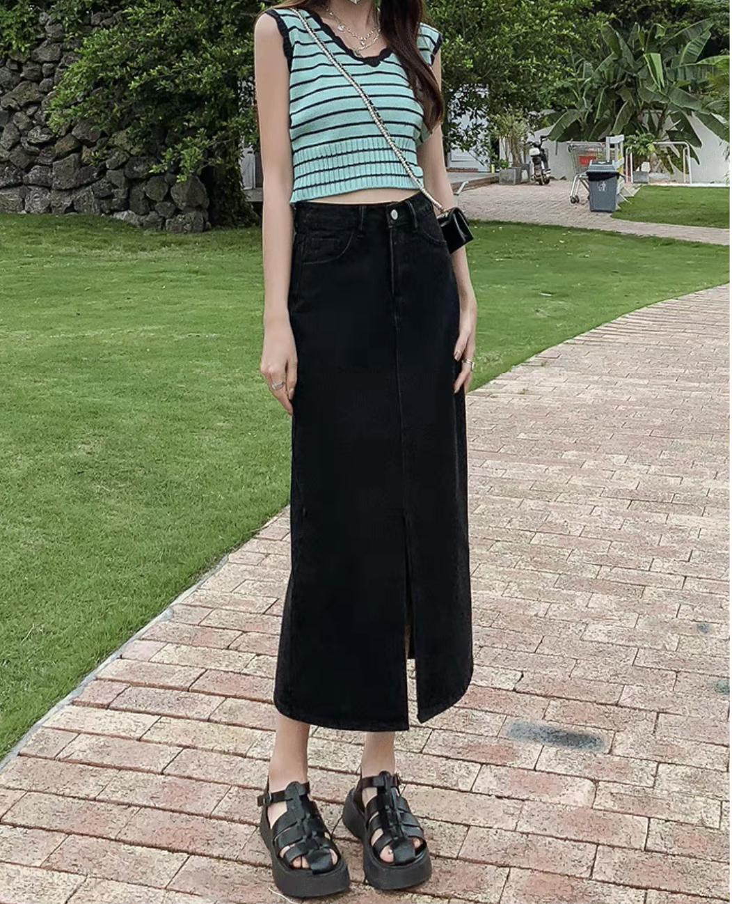 Retro Maxi Denim Skirt Maong Palda Jeans Korean Style Skirt With Slit ...