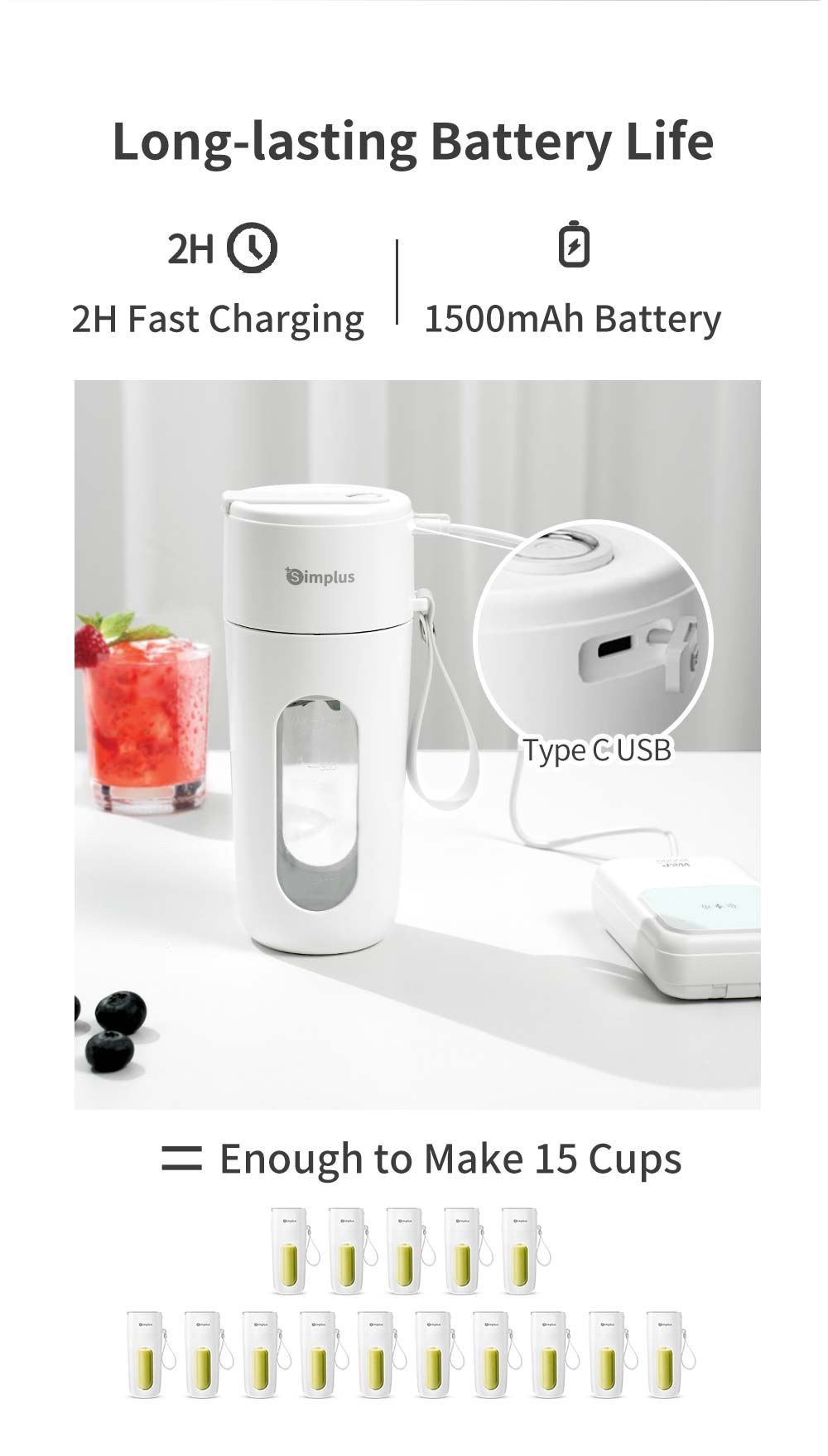 Simplus Portable Juicer Blender Fruit Juice Mixer USB Rechargeable ...