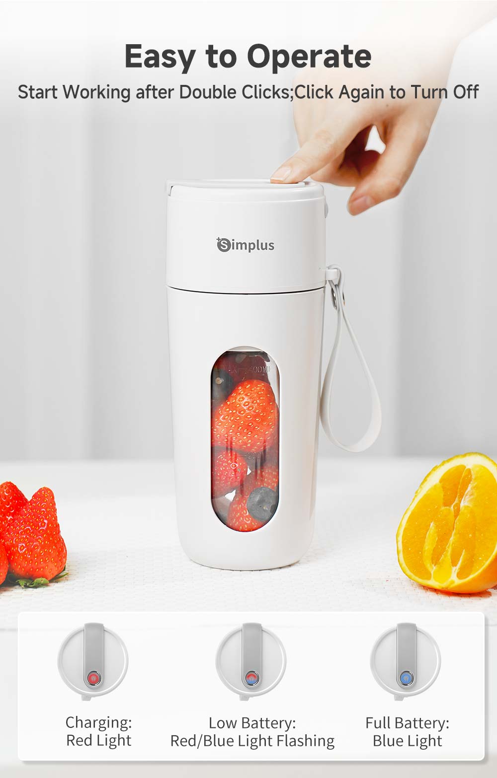 Simplus Portable Juicer Blender Fruit Juice Mixer USB Rechargeable 400ML Electric Fruit Juicer ...