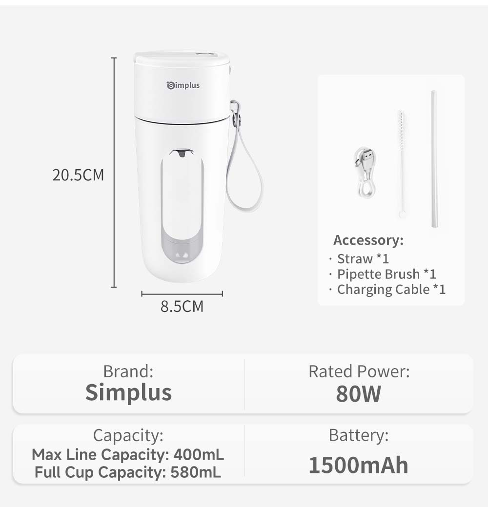 Simplus Portable Juicer Blender Fruit Juice Mixer USB Rechargeable ...