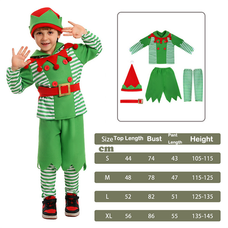 New Children Christmas Elf Cosplay Costume Santa Claus Helper Boys ...