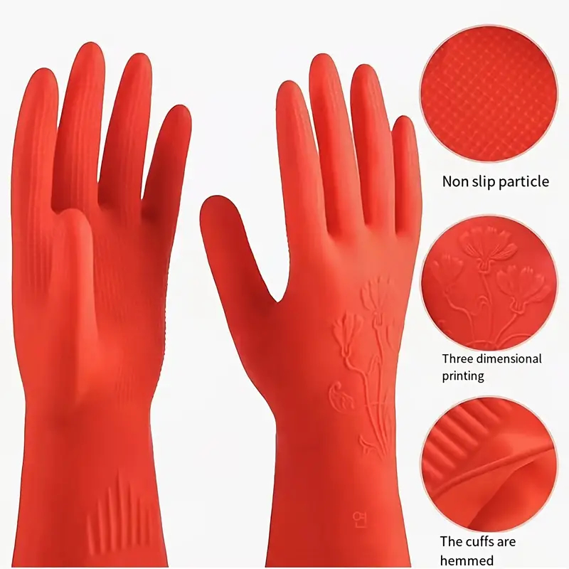 1Pair Lengthen Dishwashing Cleaning Gloves Latex Rubber Waterproof Work ...