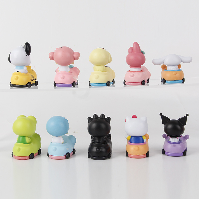 10Pcs/Set Anime My Melody Kuromi Little Car Cinnamoroll Pom Pom Purin ...
