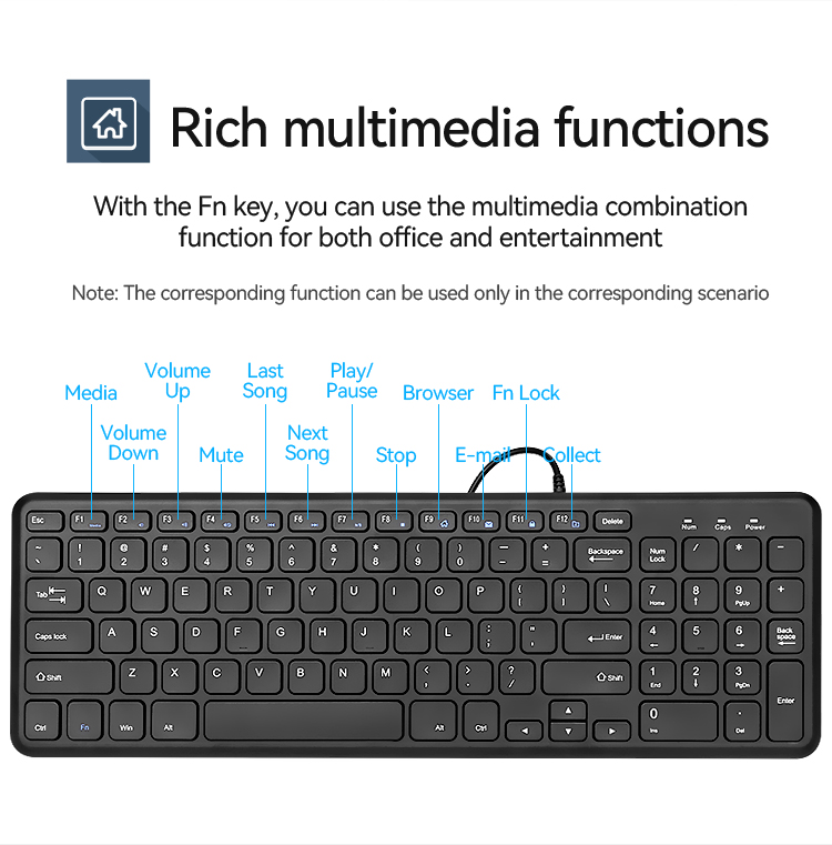 BOW USB Wired Keyboard HW156S-A Silent Simple Layout Practical Keyboard ...
