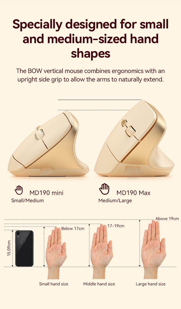BOW MD190mini Ergonomic Mouse 2.4G Wireless and Bluetooth Dual-mode ...