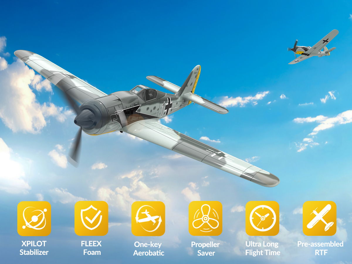 VOLANTEXRC RC Airplane 2.4GHz 4CH FW190 400mm Fixed Wing 6-Axis Gyro ...