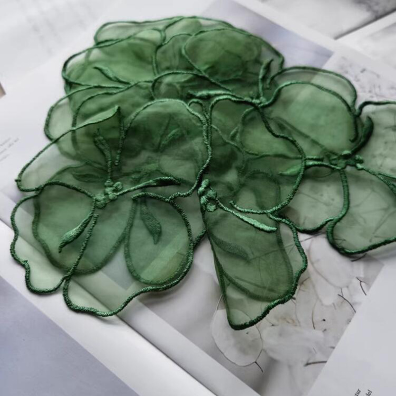 10Pcs Green Embroidery Clover Transparent Lace Fabric Hard Yarn ...