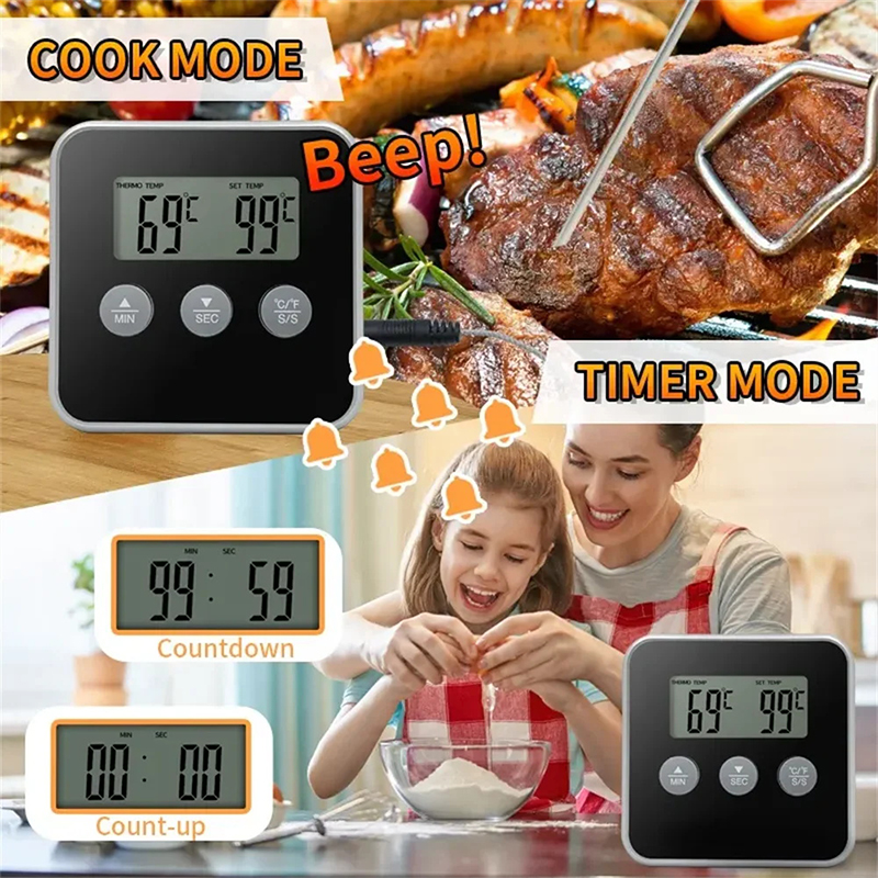 KIPRUN Digital Food Thermometer With Probe, BBQ Meat Water Oil Cooking ...