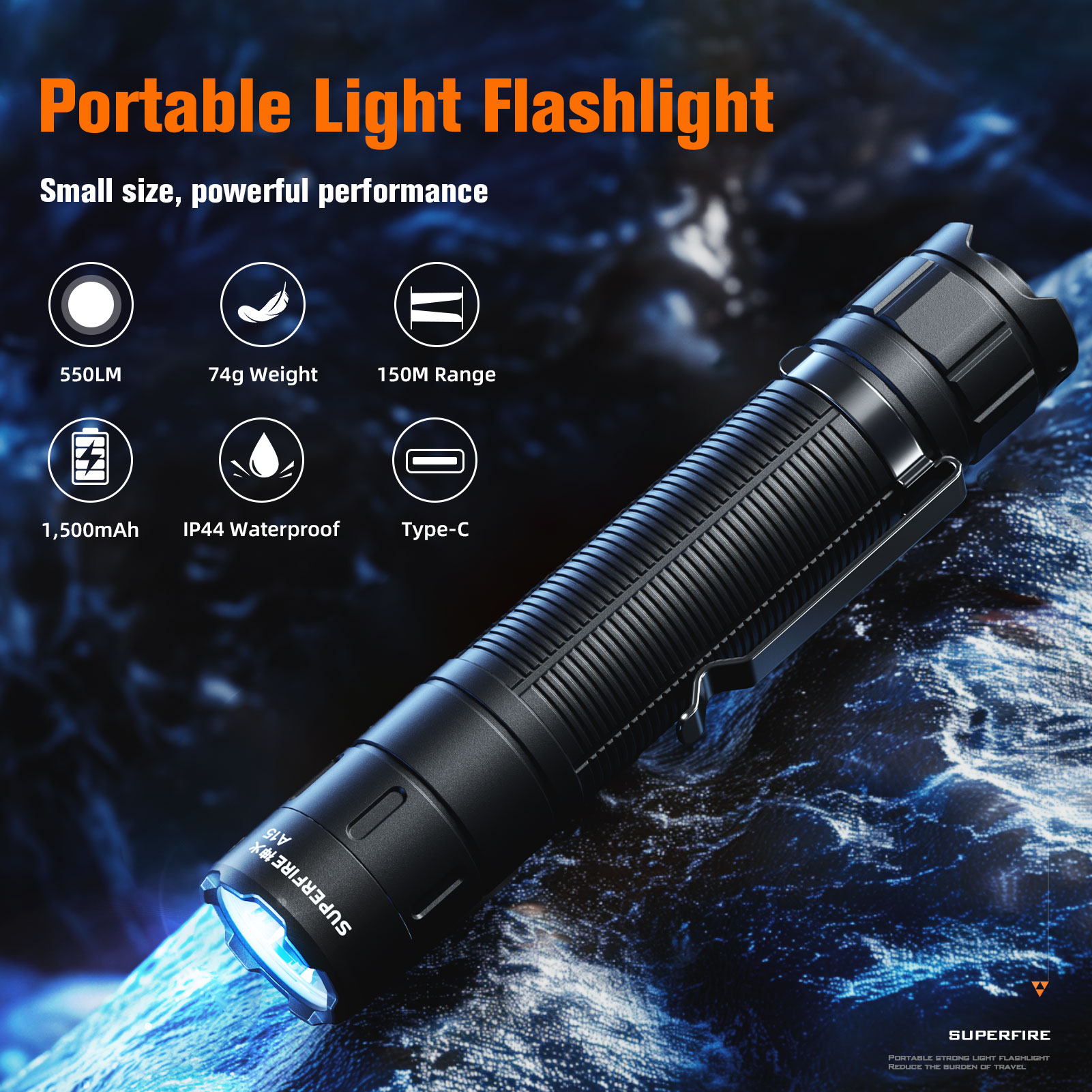 SUPERFIRE A15 8W Powerful LED Flashlight Mini EDC Torch USB-C Rechargeable 18650 Lantern for ...