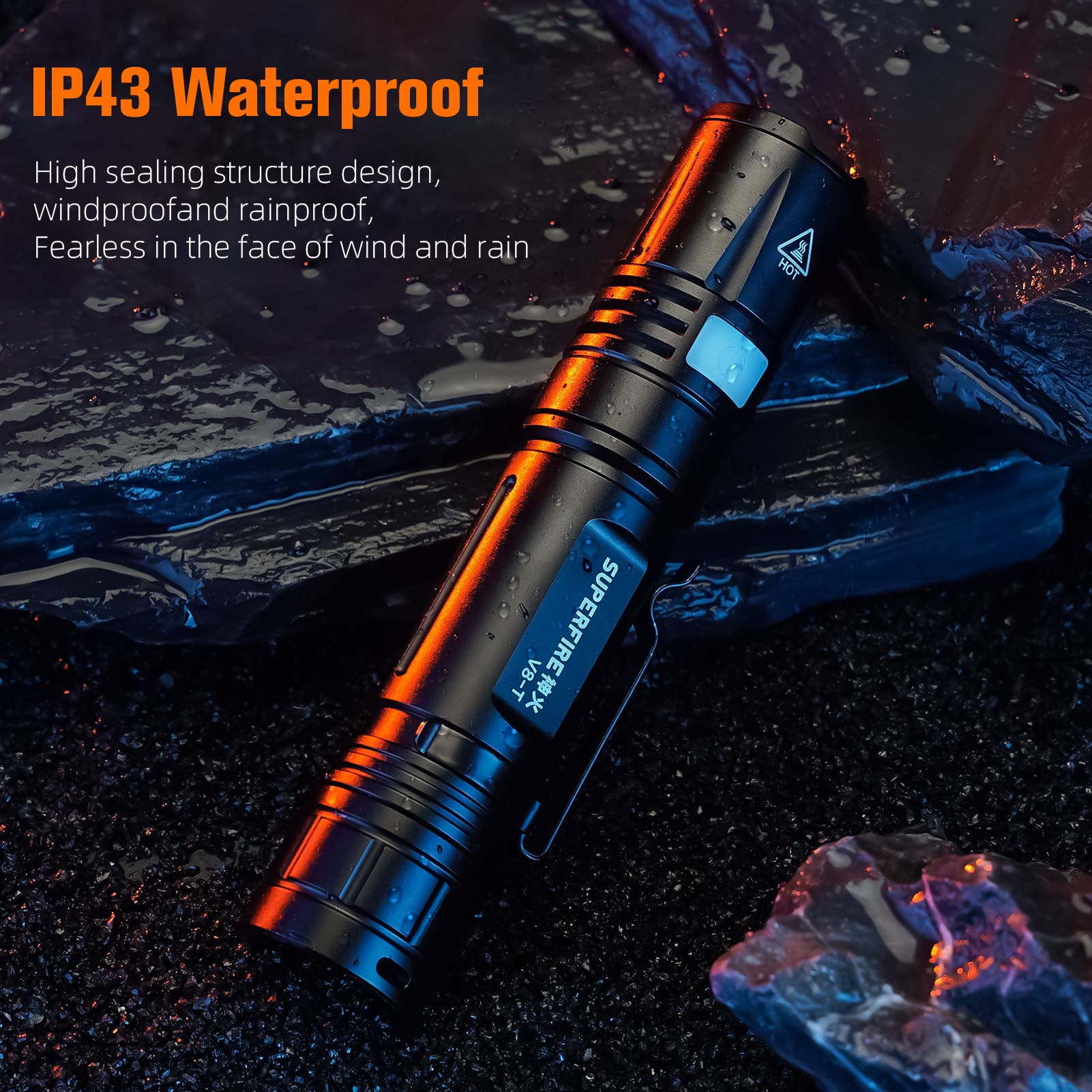 SUPERFIRE V8-T 15W Zoomable Flashlight Super Bright Type-C Rechargeable ...