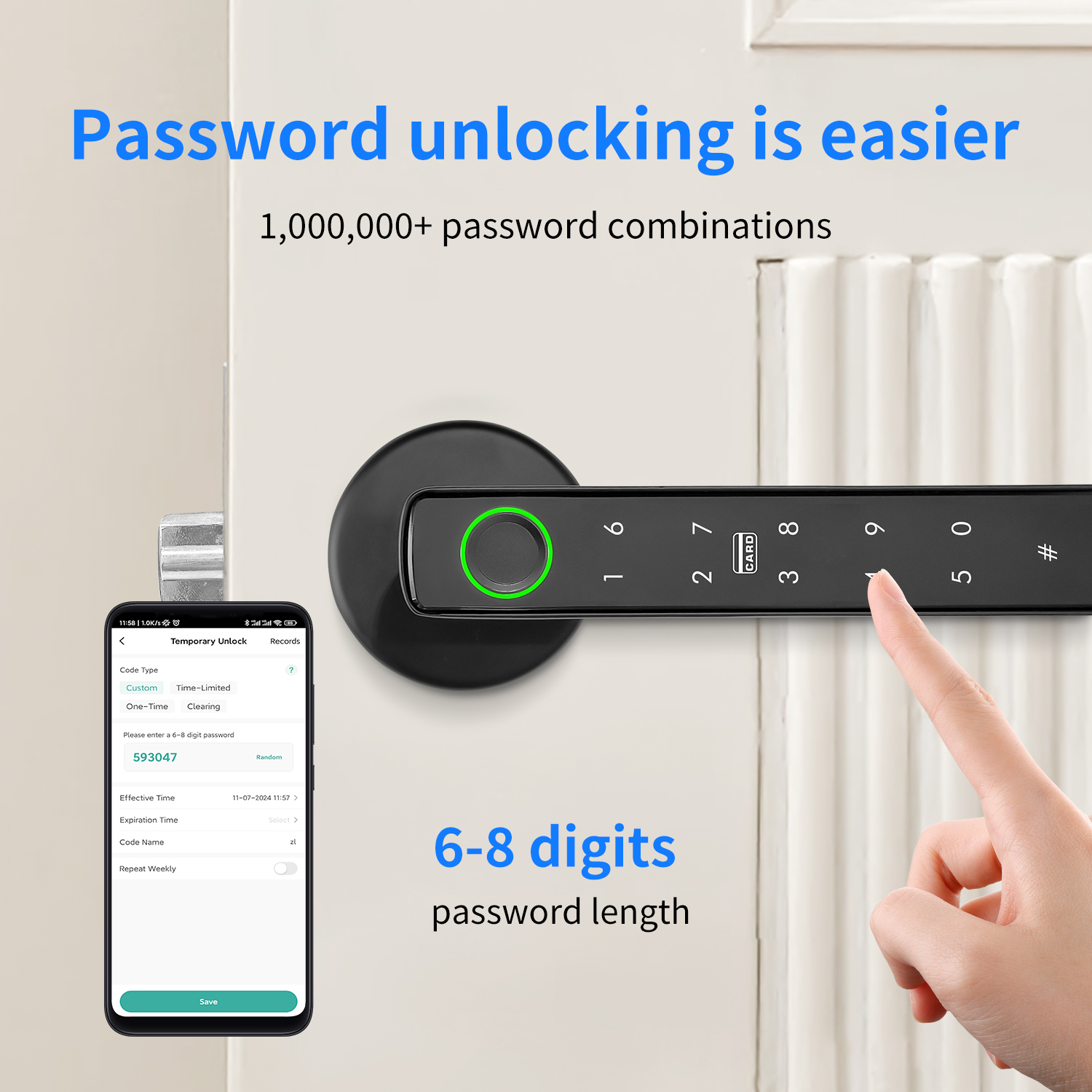 Tuya New 5-in-1 model Bluetooth Smart Fingerprint Door Lock Door Handle Lock with Password ...