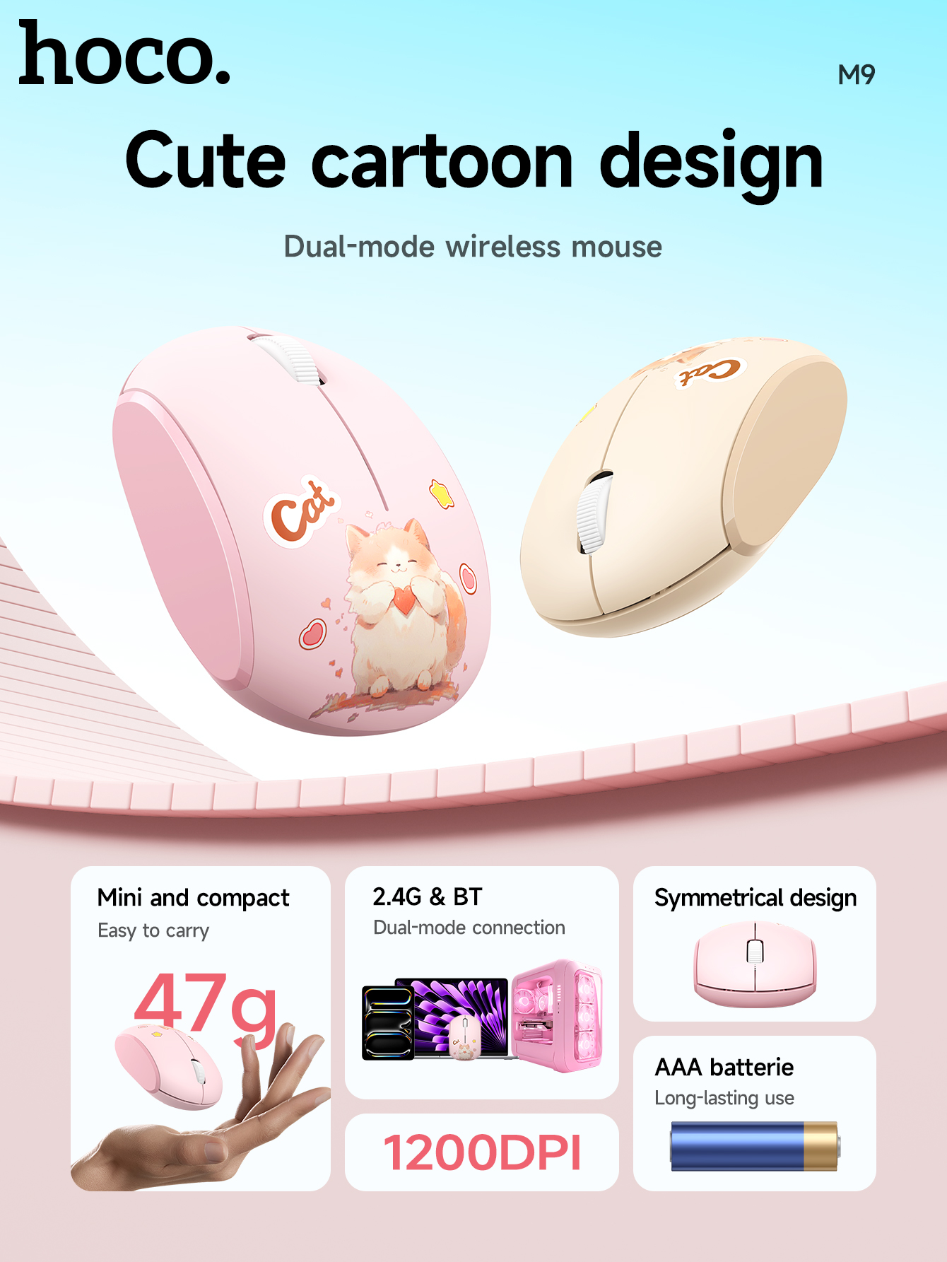 HOCO Original M9 Cute Cartoon 2.4Ghz&Bluetooth Dual-mode Wireless Mouse ...