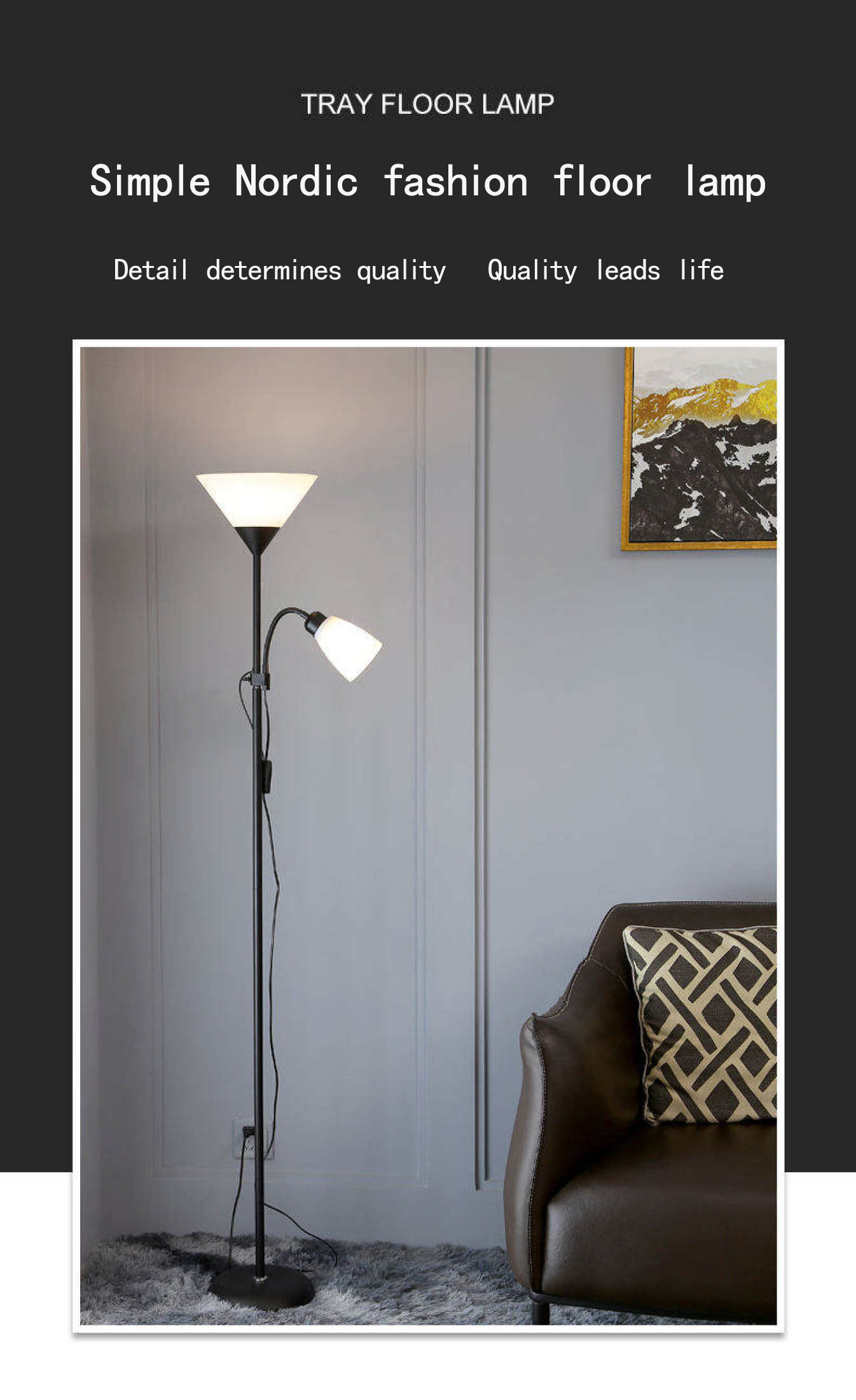 Nordic vertical table lamp LED floor lamp study bedroom living room ...