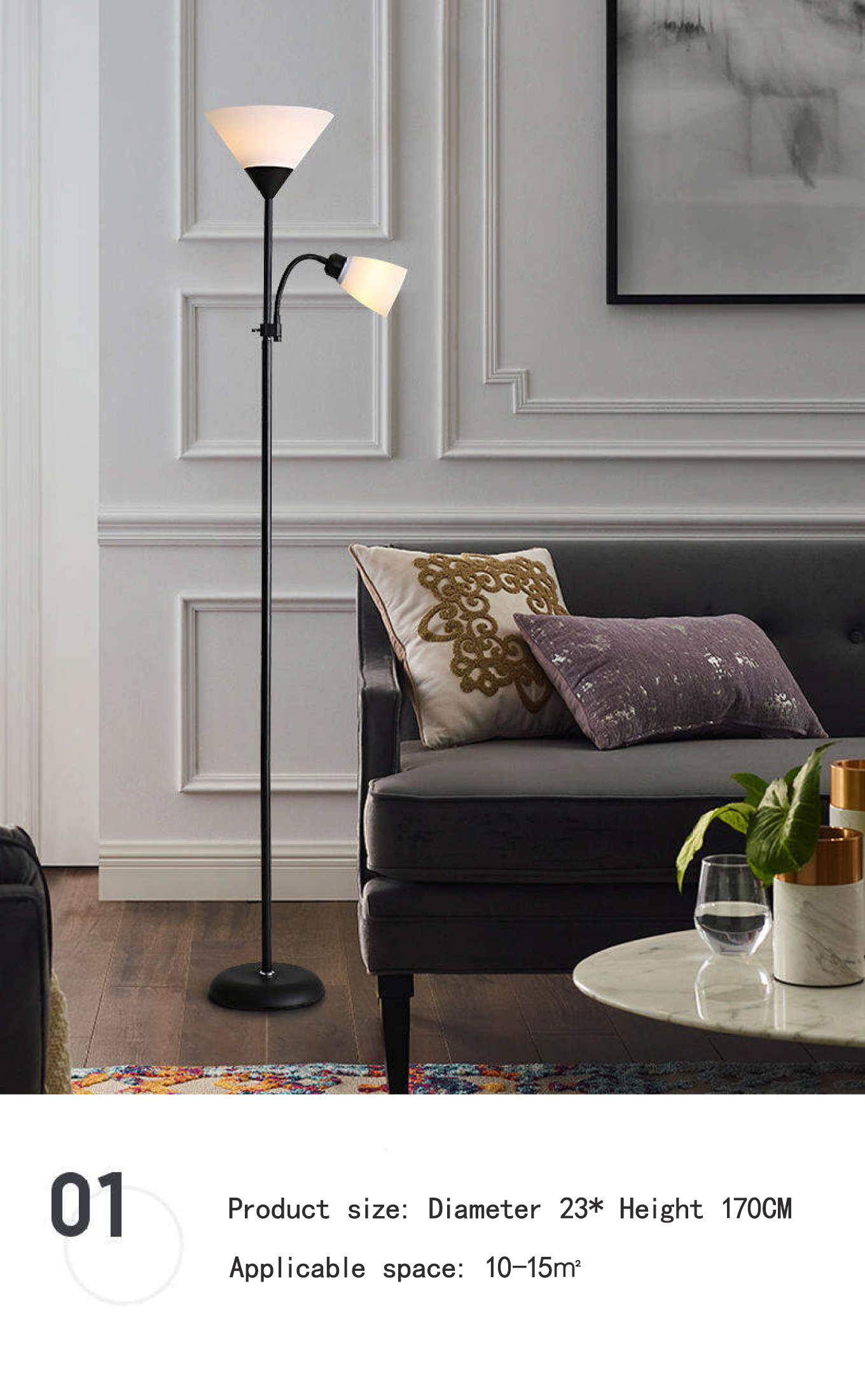 Nordic vertical table lamp LED floor lamp study bedroom living room ...