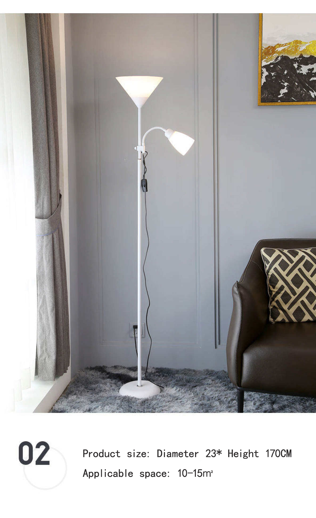 Nordic vertical table lamp LED floor lamp study bedroom living room ...