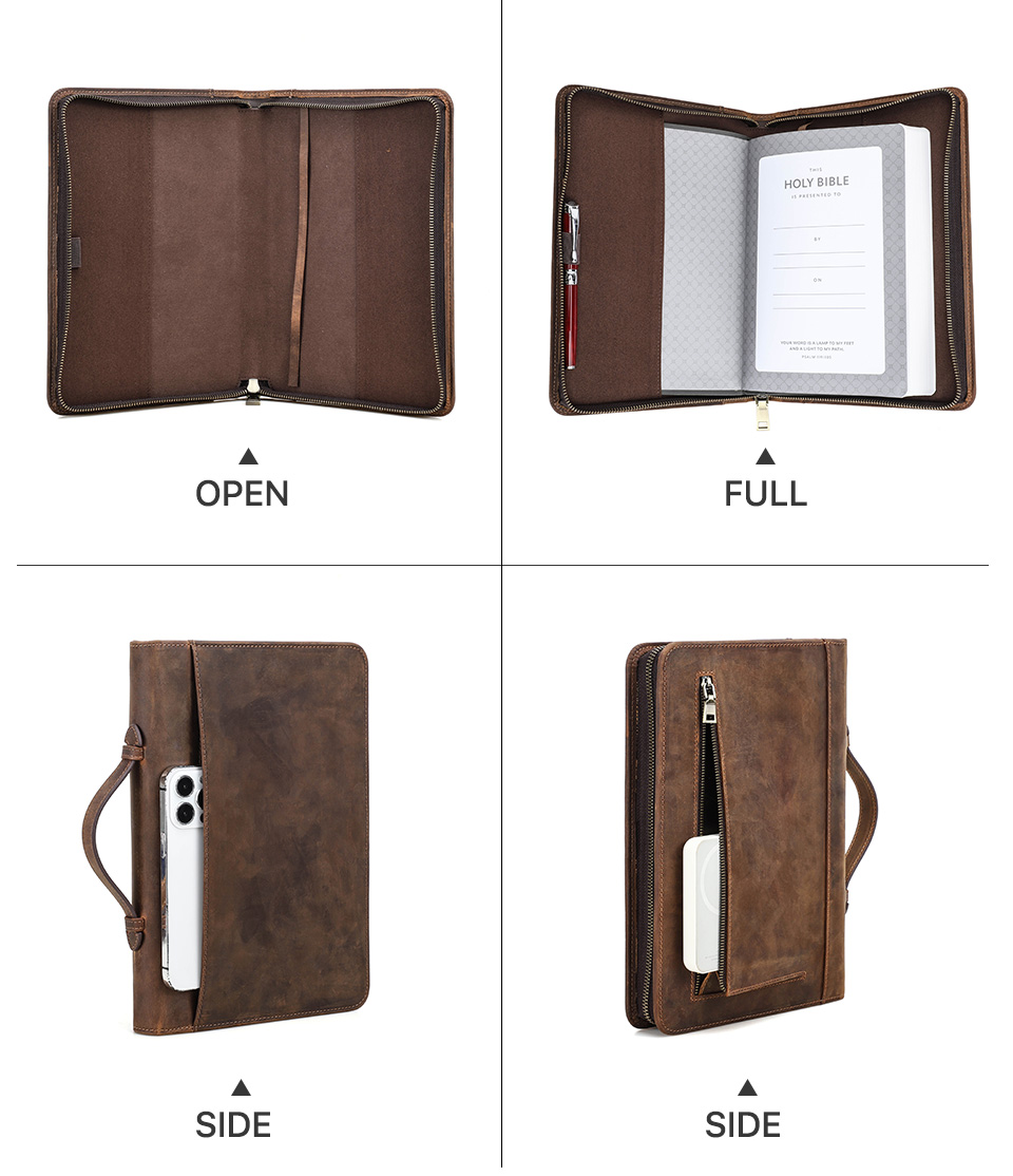 CONTACT'S FAMILY 100% Genuine Leather Book Cover Case Carrying Book Bag ...