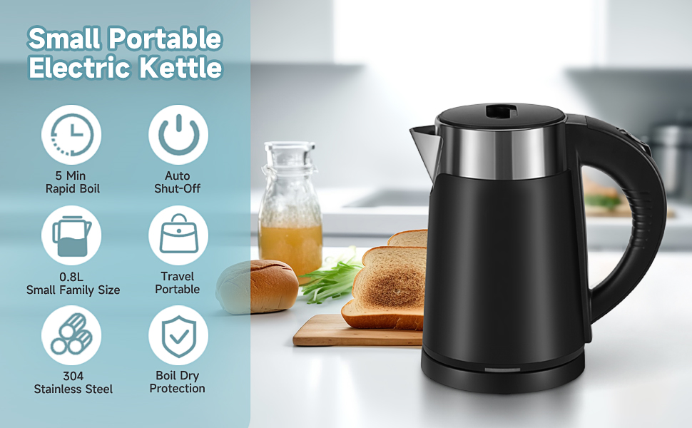 220V 700W Small Portable Electric Tea Kettle, 0.8L Travel Electric ...