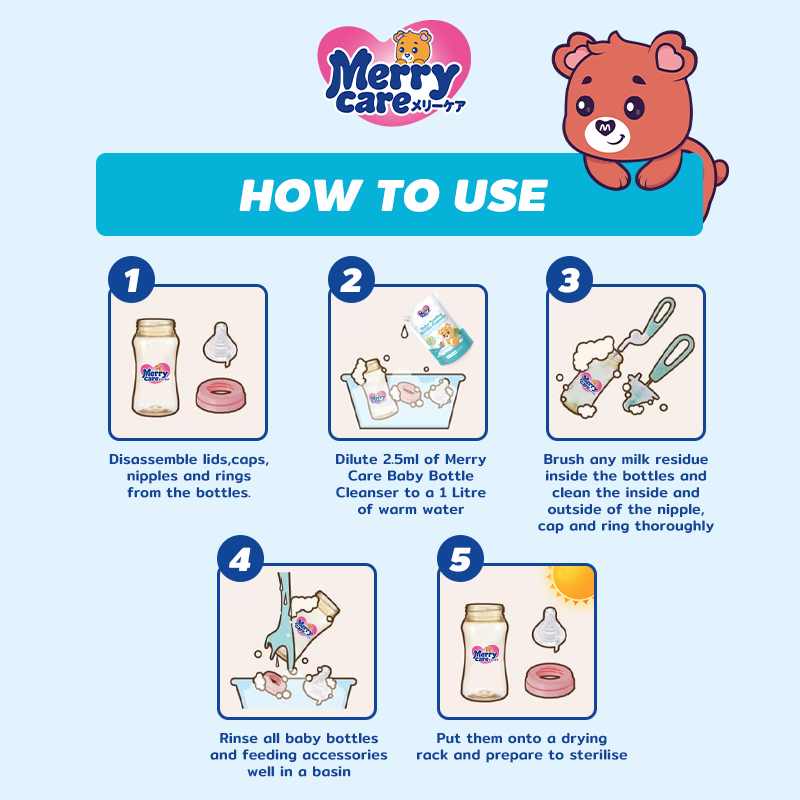 Merrycare Baby Bottle Cleanser 500ml Pack of 4 Bottle Wash For Baby ...