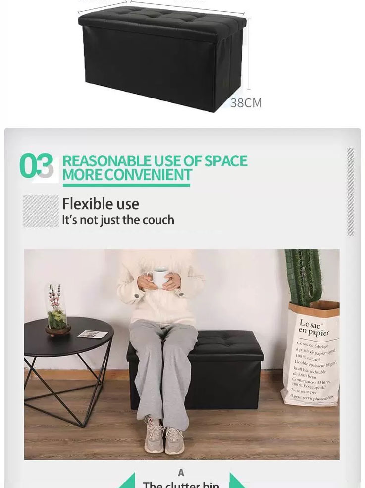 Foldable Sofa Storage Box Stool Chair - Waterproof Leather Footstool ...