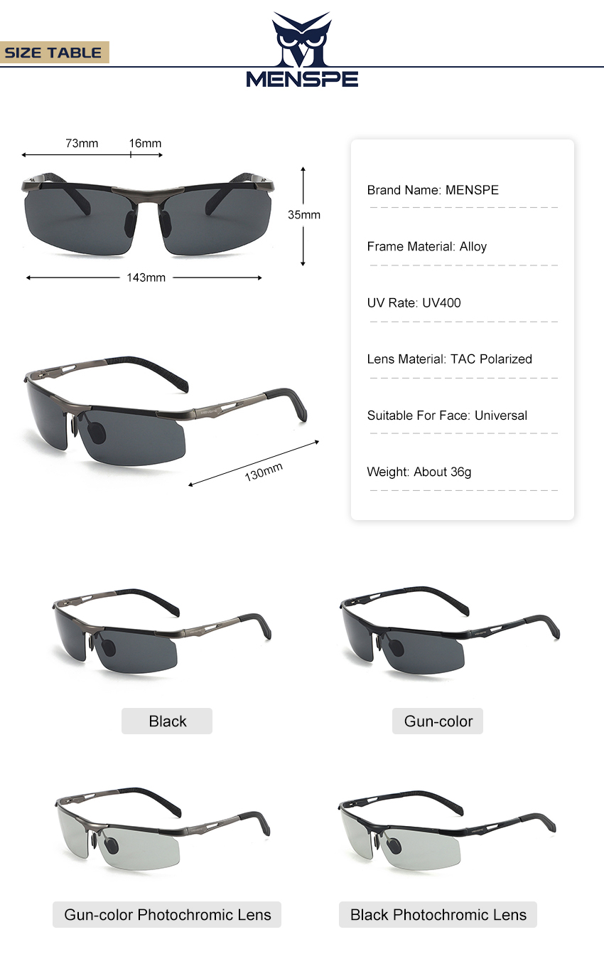 MENSPE Photochromic Sunglasses Sports Men Sunglasses Fashion Polarized ...