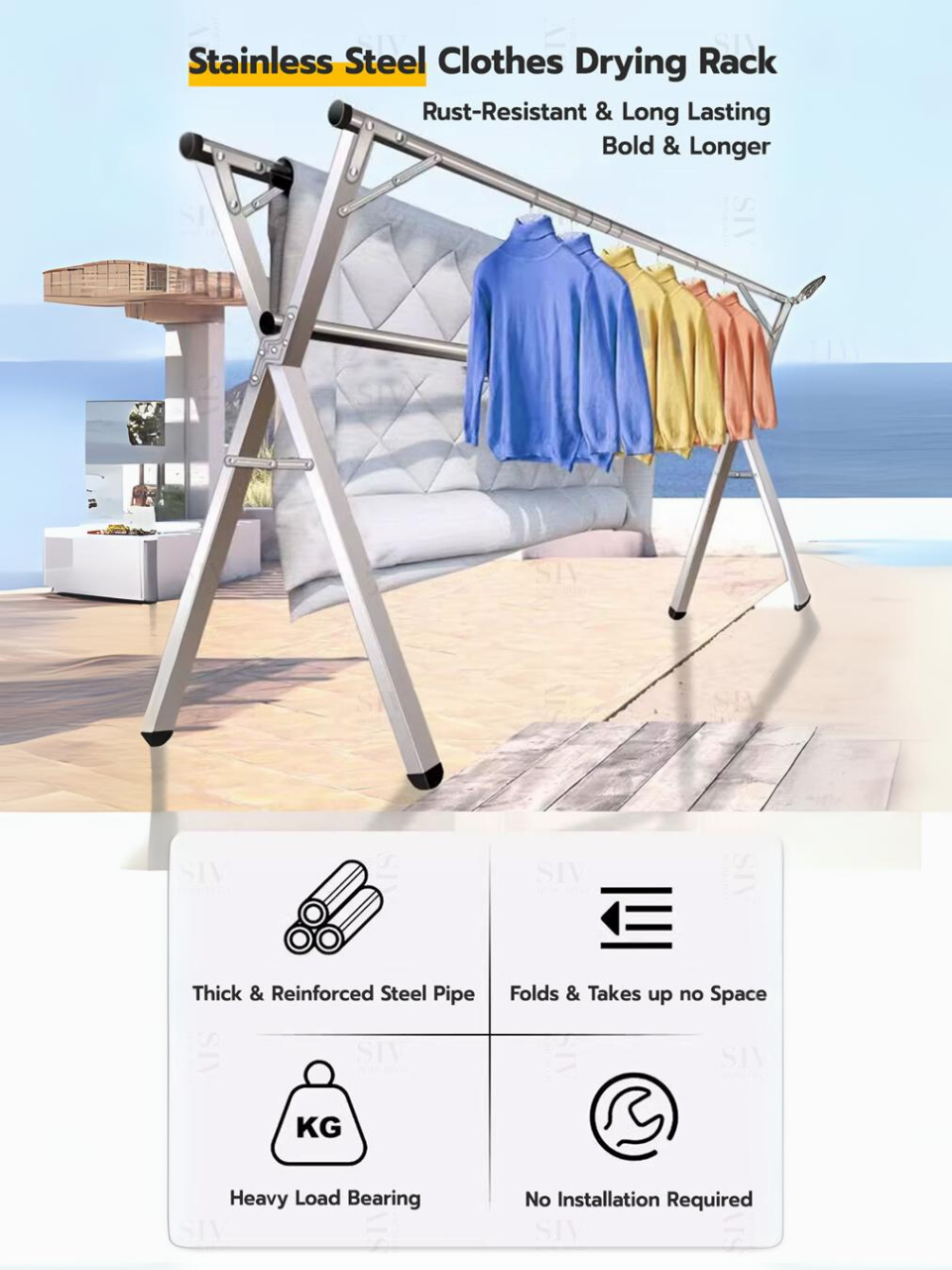 StarkePlus 240cm Hanger Stand Stainless Sampayan Foldable Clothes ...