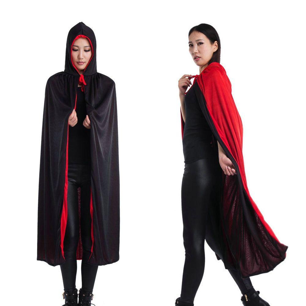 Halloween COS Long Double layered Cloak unisex Black and Red Hooded ...