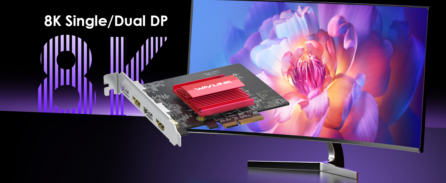 WAVLINK PCIe to Quad 4K Dual DP 8K Graphics Card with DisplayLink HDMI ...