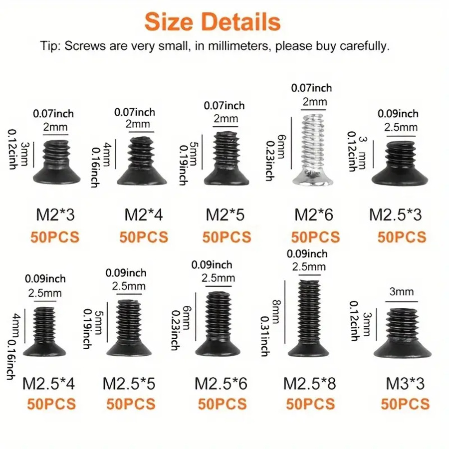 500Pcs Computer Screws Assortment Kit Black M2 M2.5 M3 for PC Laptop ...