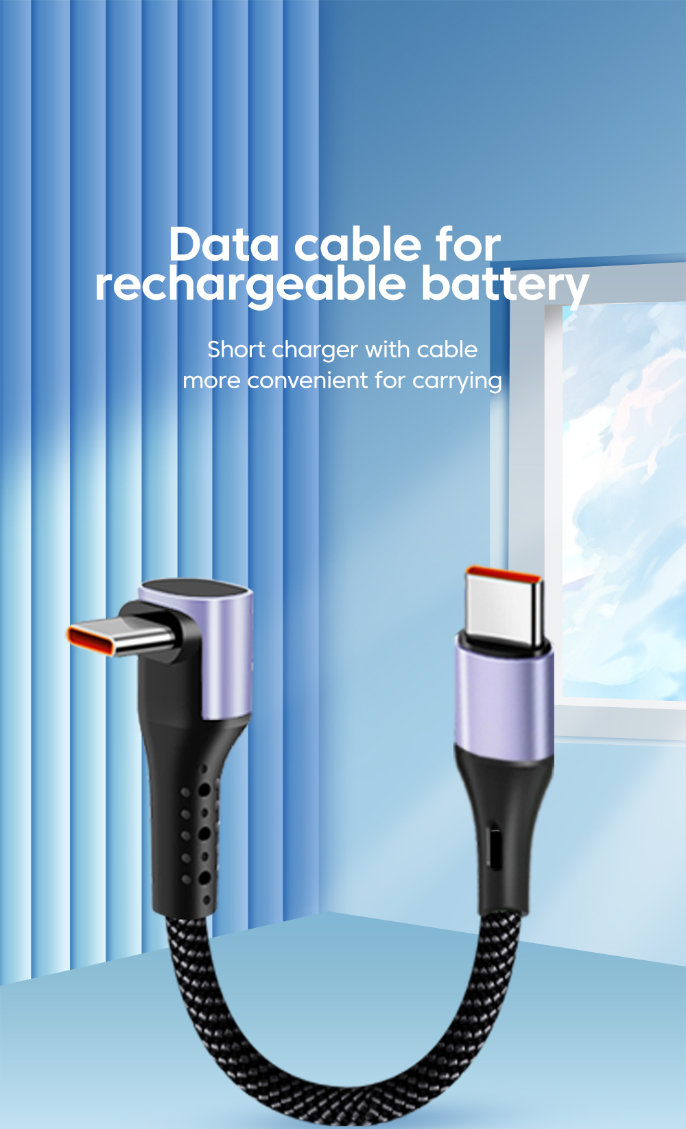 90 Degree Type C Short Cable USB Type C To Type C 6A 66W Fast Charge ...