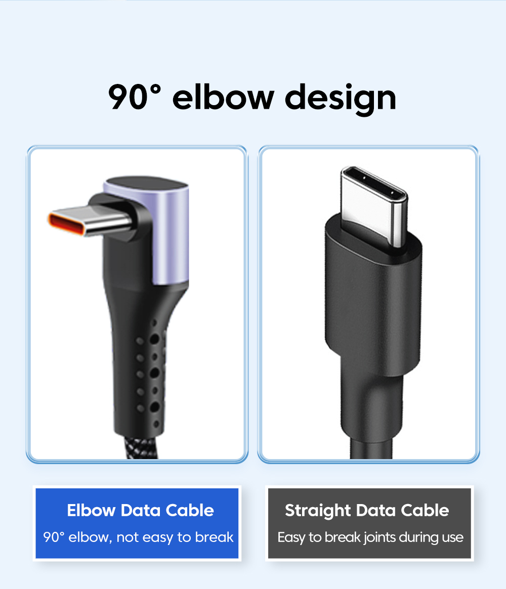 90 Degree Type C Short Cable USB Type C To Type C 6A 66W Fast Charge ...