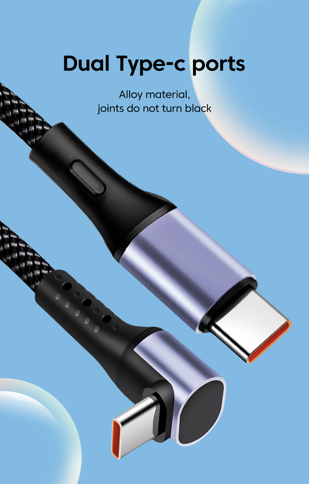90 Degree Type C Short Cable USB Type C To Type C 6A 66W Fast Charge ...
