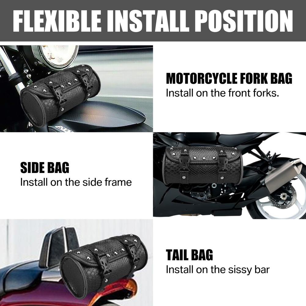 Retro PU Leather Motorcycle Bag Crocodile Pattern Cylindrical Bumper ...