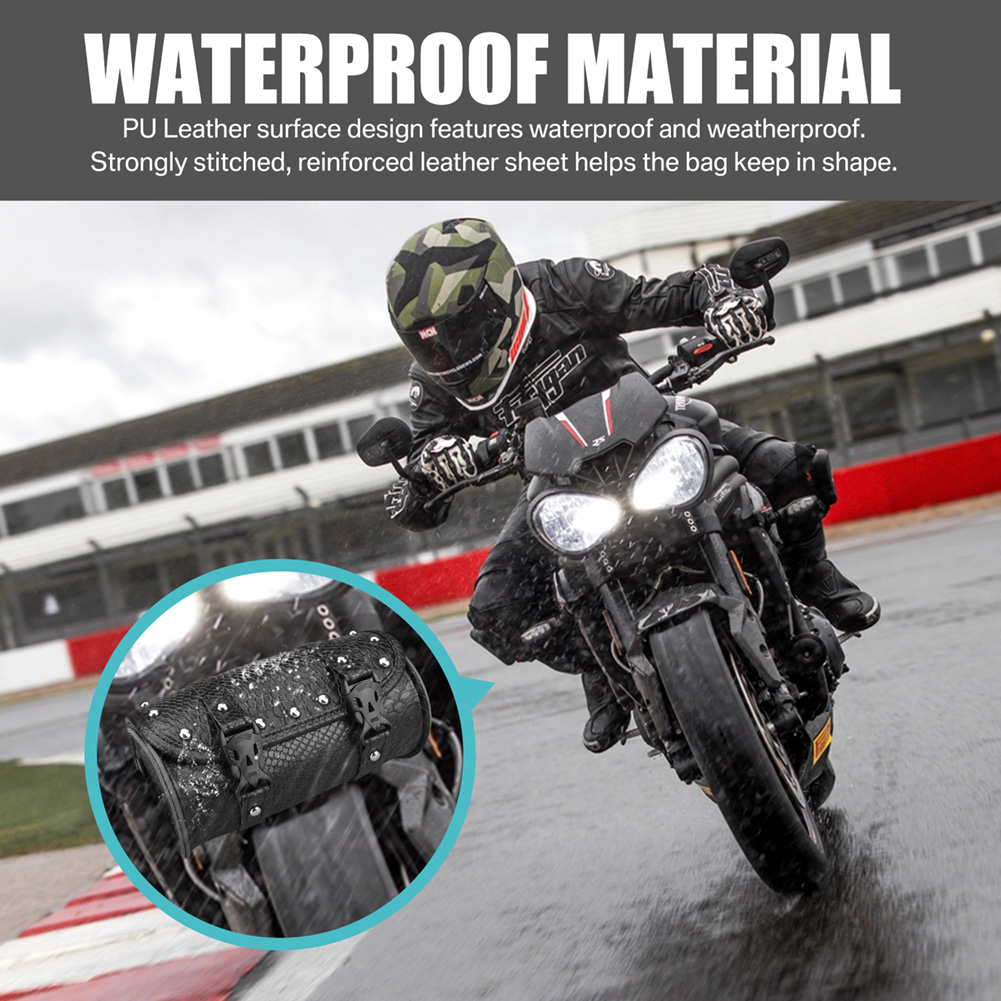 Retro PU Leather Motorcycle Bag Crocodile Pattern Cylindrical Bumper ...