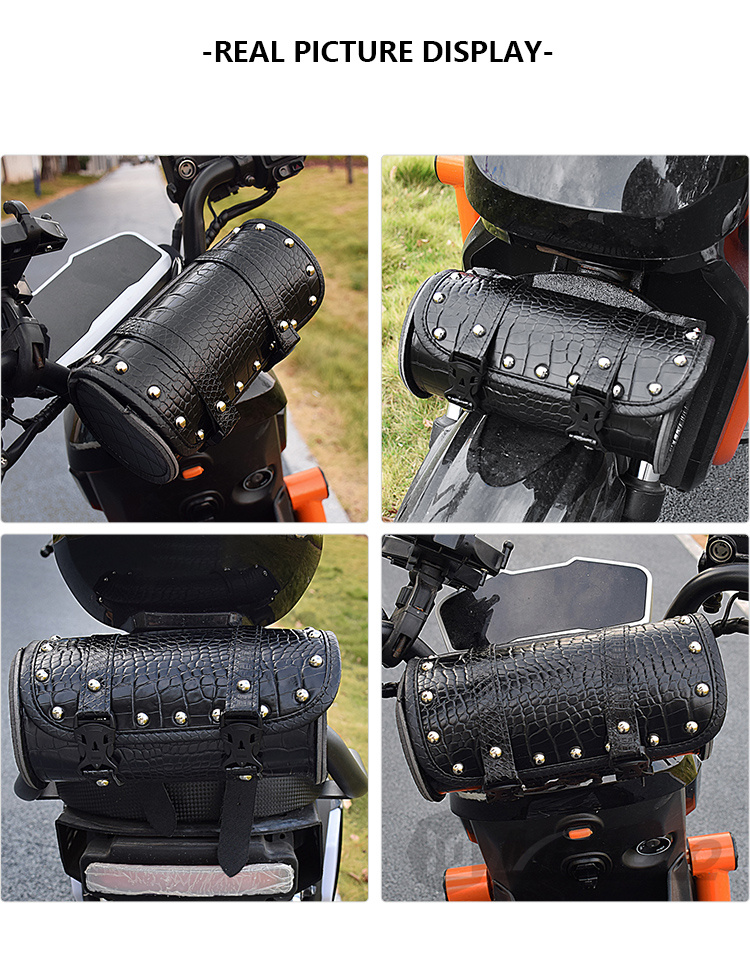 Retro PU Leather Motorcycle Bag Crocodile Pattern Cylindrical Bumper ...