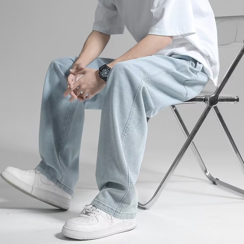 Men Jeans Loose Drawstring Straight Cut Jeans Cleanfit style Pants Men ...