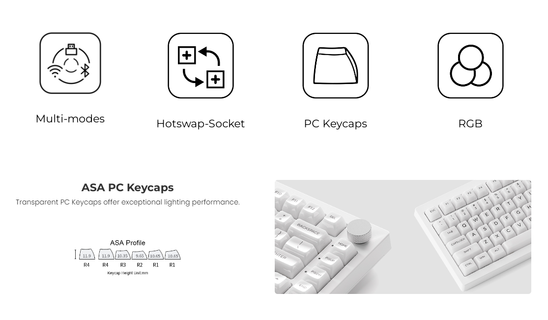 Akko 5075B Plus ASA Clear Wireless RGB Mechanical Keyboard For Mac, PBT ...