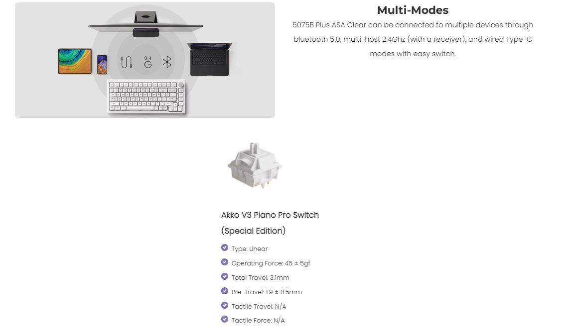 Akko 5075B Plus ASA Clear Wireless RGB Mechanical Keyboard For Mac, PBT ...