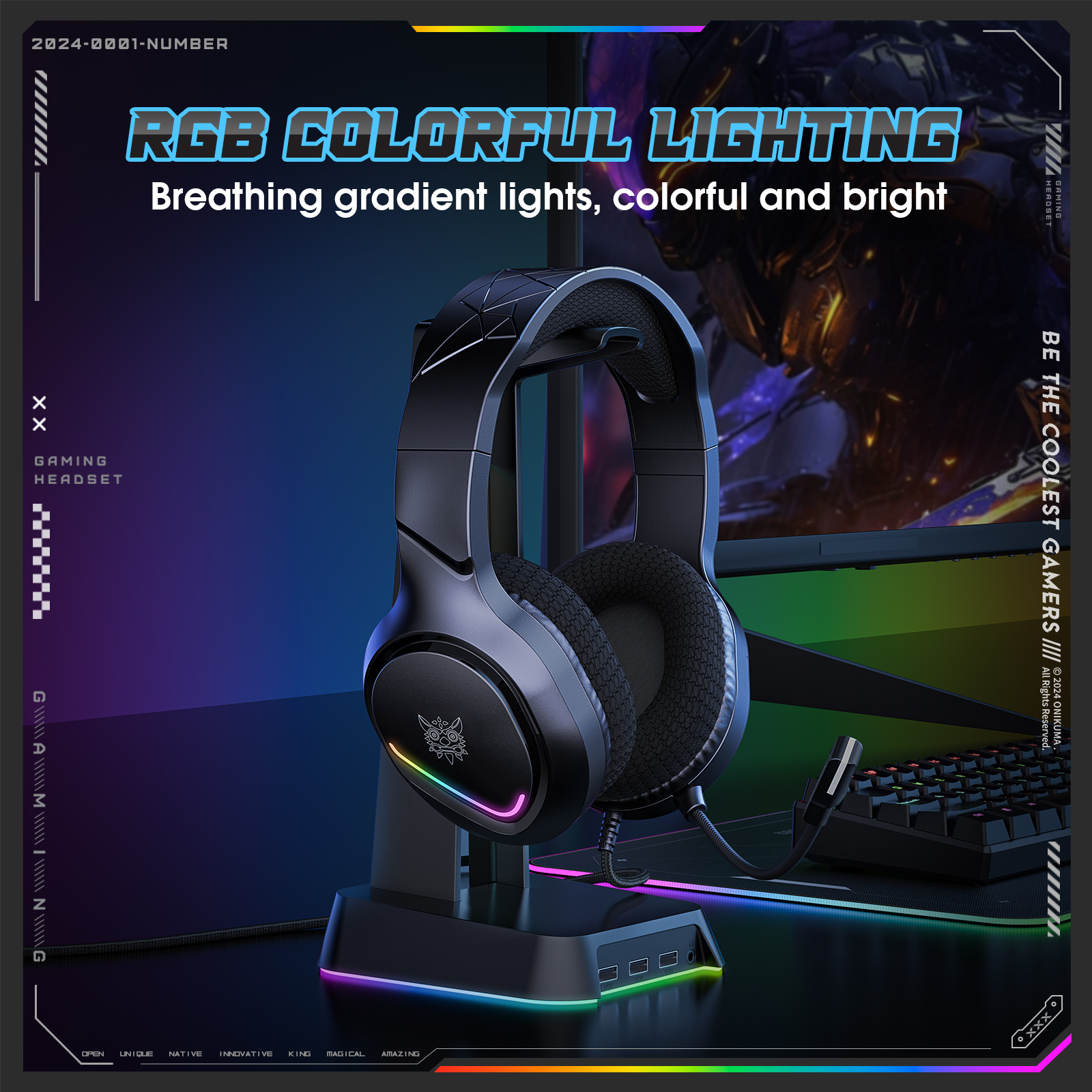 Onikuma X31 Gaming wired headset with RGB color lighting surround sound ...