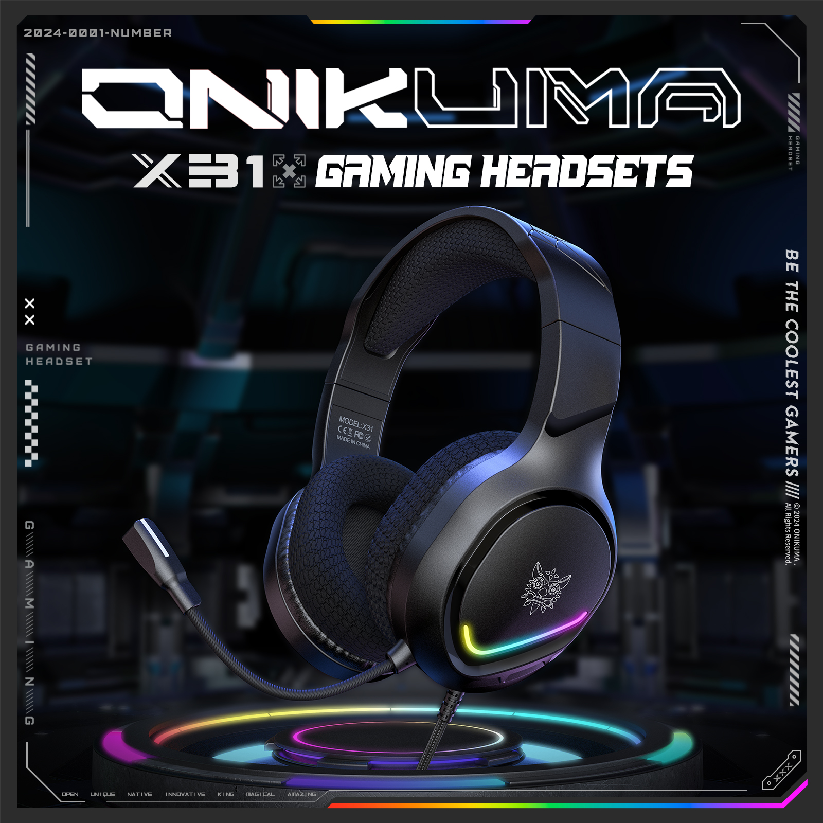 Onikuma X31 Gaming wired headset with RGB color lighting surround sound ...