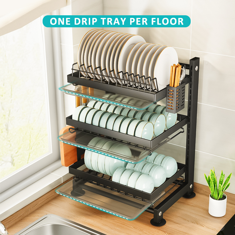 iSPECLE 2/3 Tier Dish Rack Wall Mounted Adjustable Stainless Steel ...